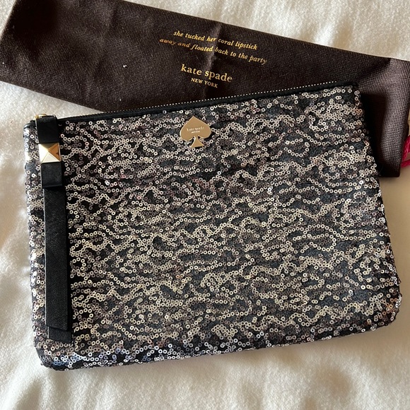 kate spade | Bags | Kate Spade Sequin Clutch Silver Sequins Black ...